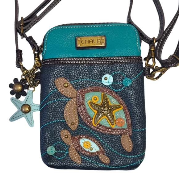 Chala | Bags | Chala Blue Brown Two Sea Turtles Cell Phone Mini ...